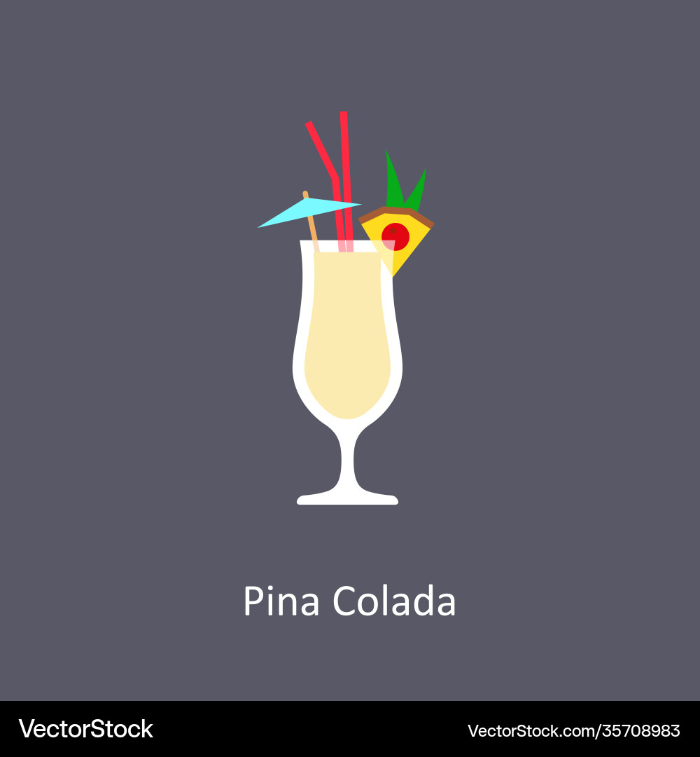 Pina colada cocktail icon on dark background Vector Image