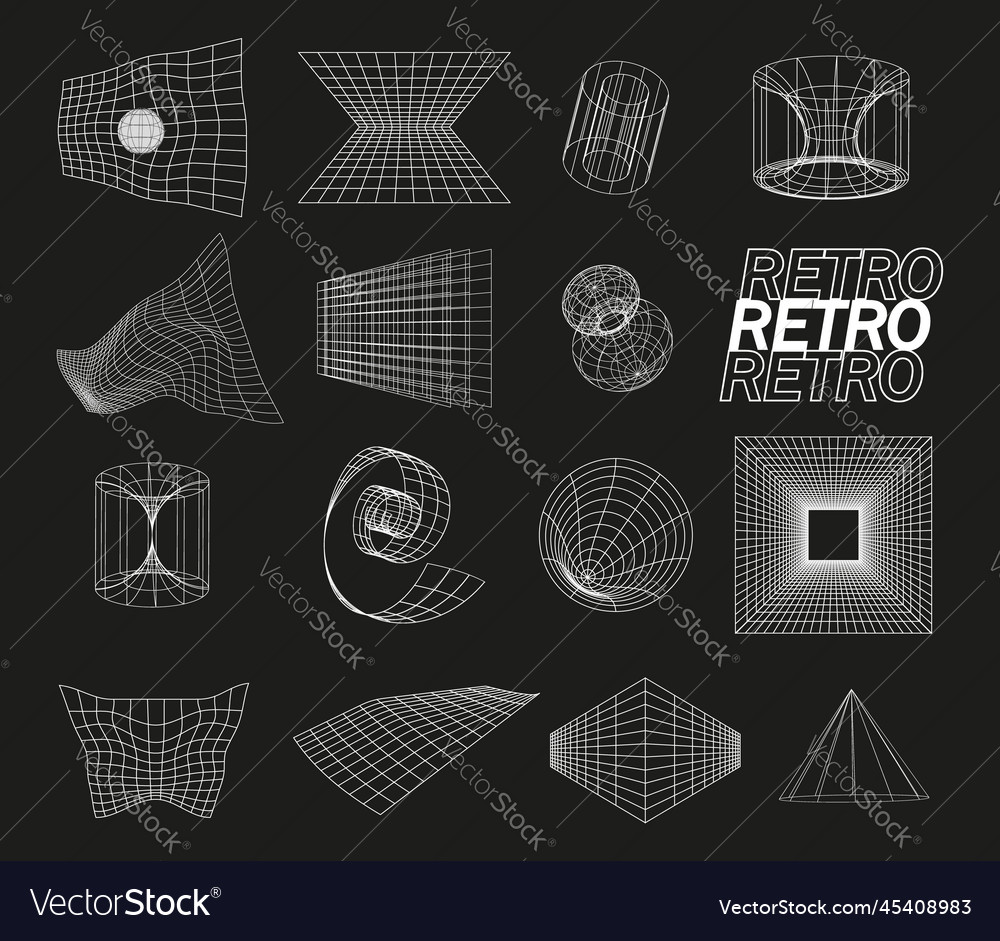 Retrofuturistic wireframe line elements Royalty Free Vector