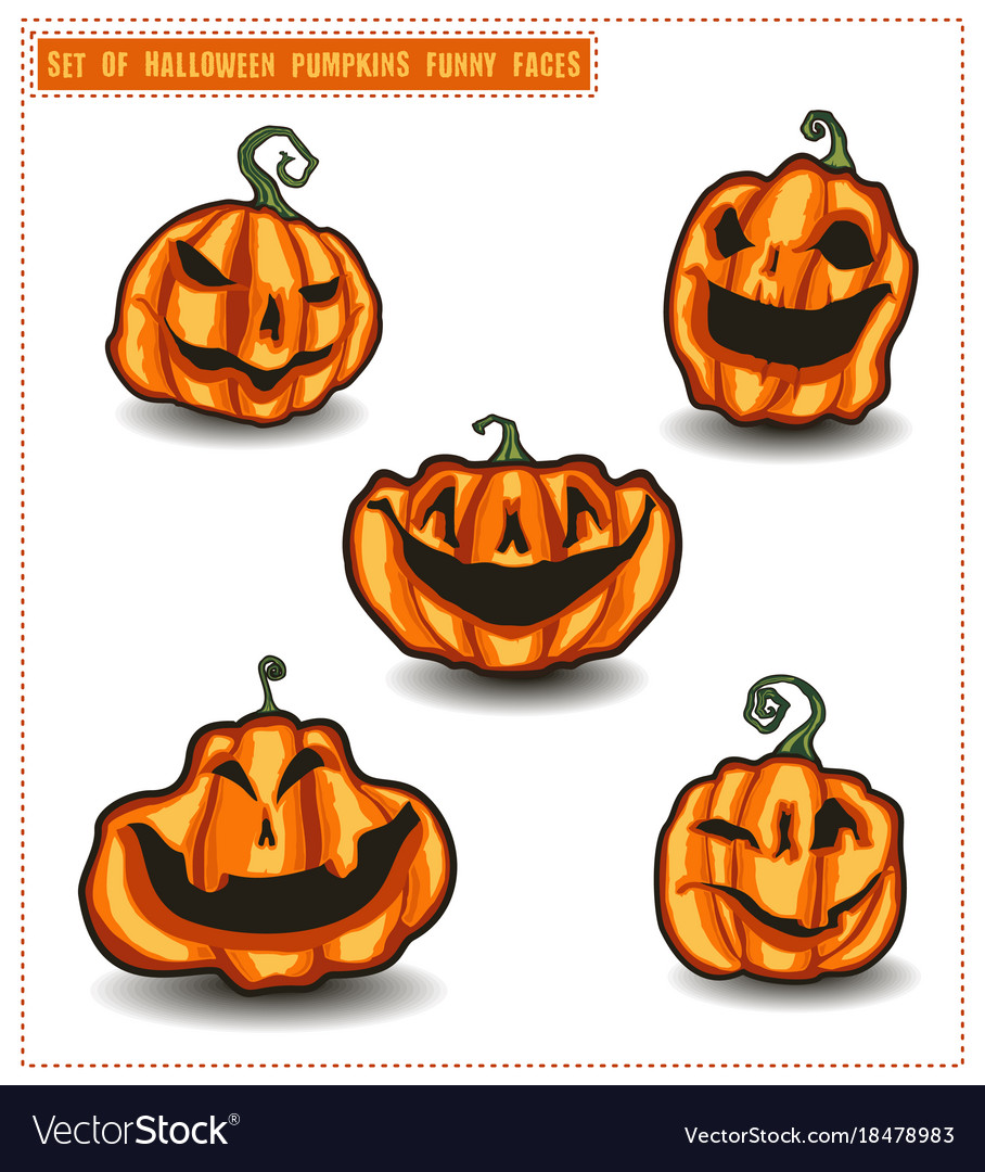 Set of halloween pumpkins funny faces autumn Vector Image