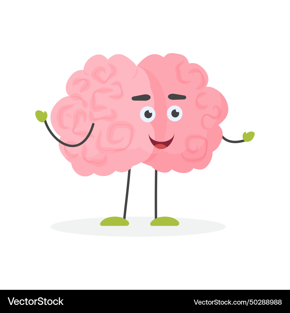 Cute cheerful human brain character with legs Vector Image