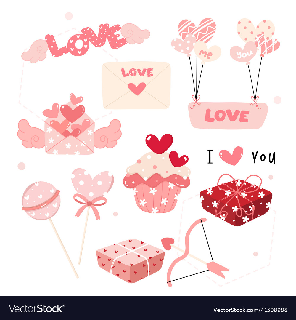 Cute love valentine day decoration elements Vector Image