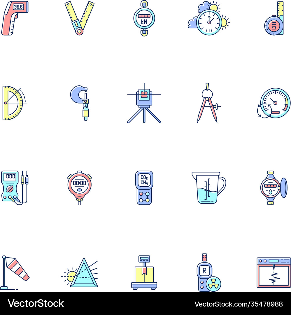 Measurement elements rgb color icons set Vector Image