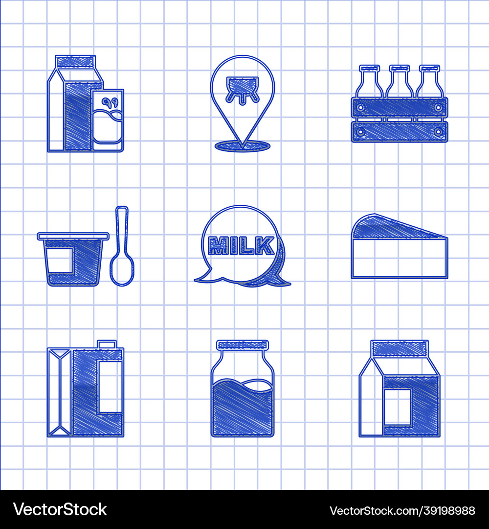 Set lettering milk bottle with paper package Vector Image