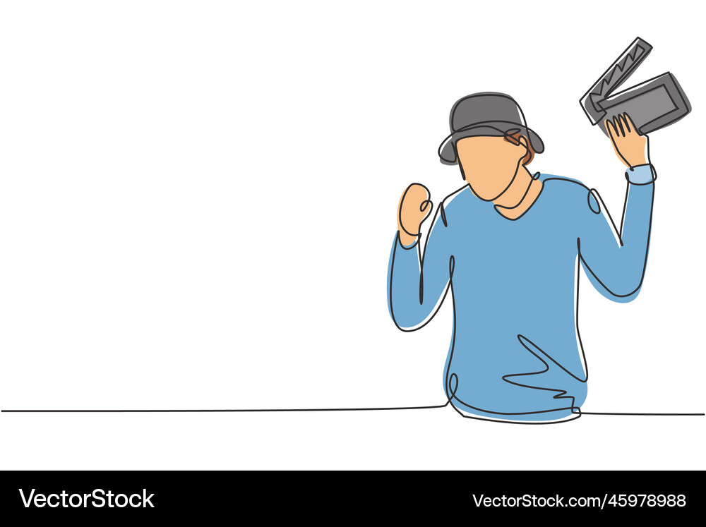 Single one line drawing film director Royalty Free Vector