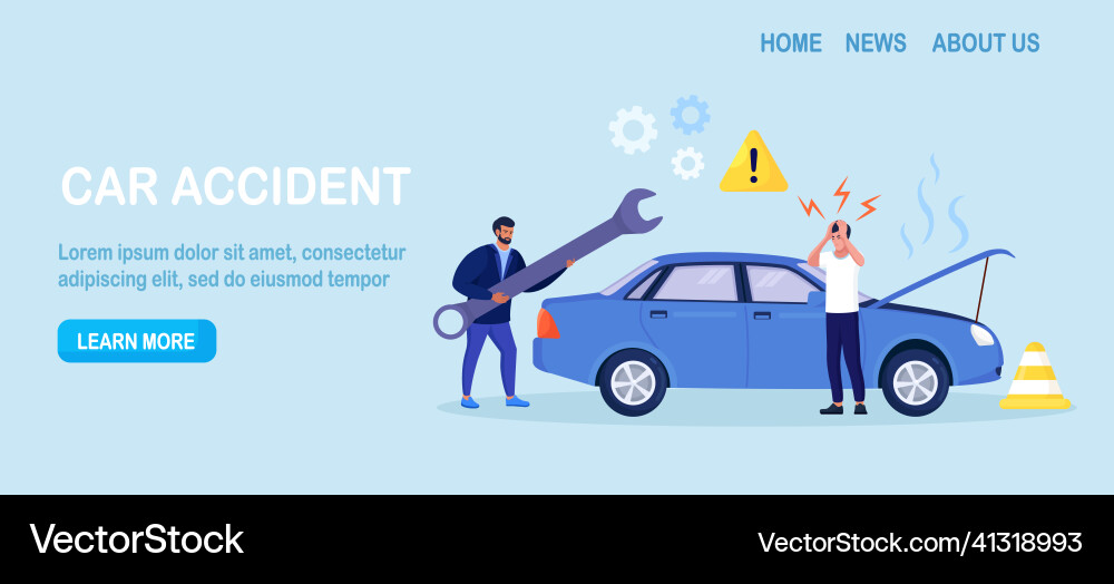 Car accident disappointed man in panic standing Vector Image
