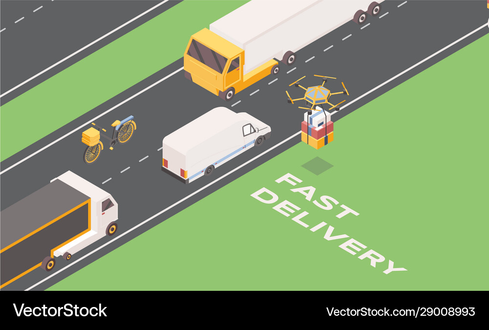 Fast delivery isometric banner template cartoon Vector Image