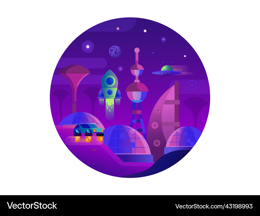 Futurist city on space icon in gradient design Vector Image