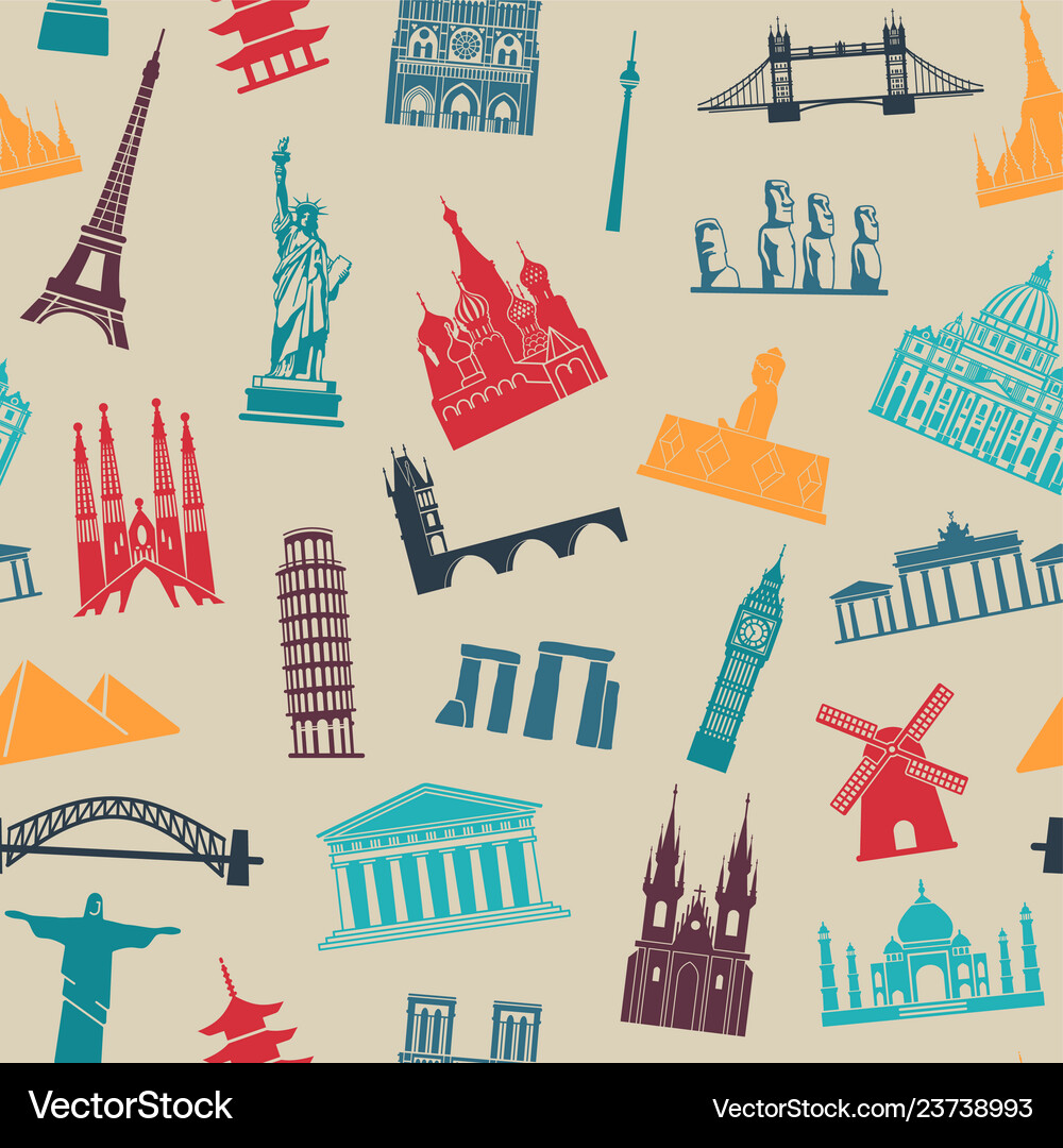 Seamless background with tourist attractions Vector Image