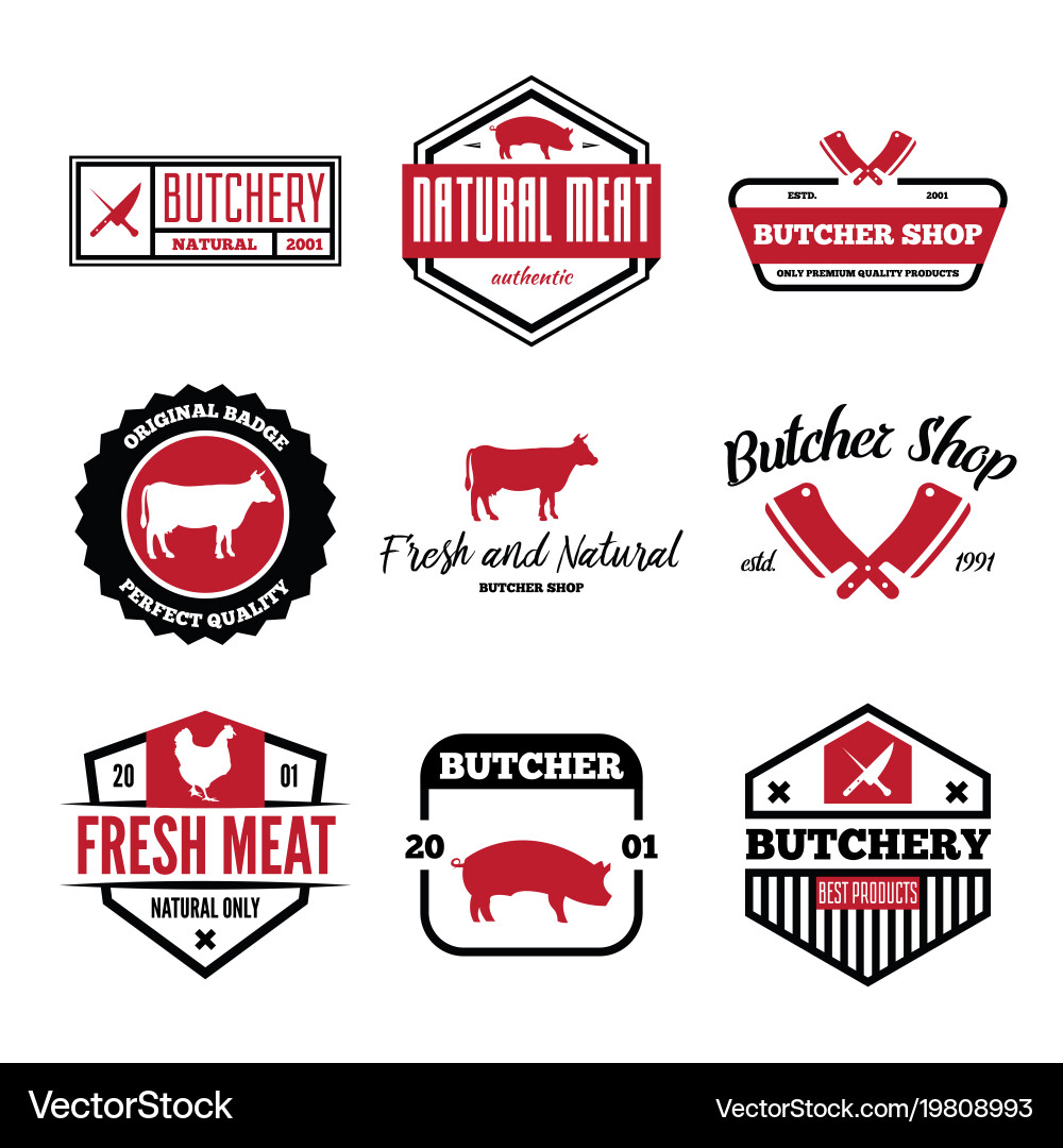 Set butchery labels badges and design Royalty Free Vector