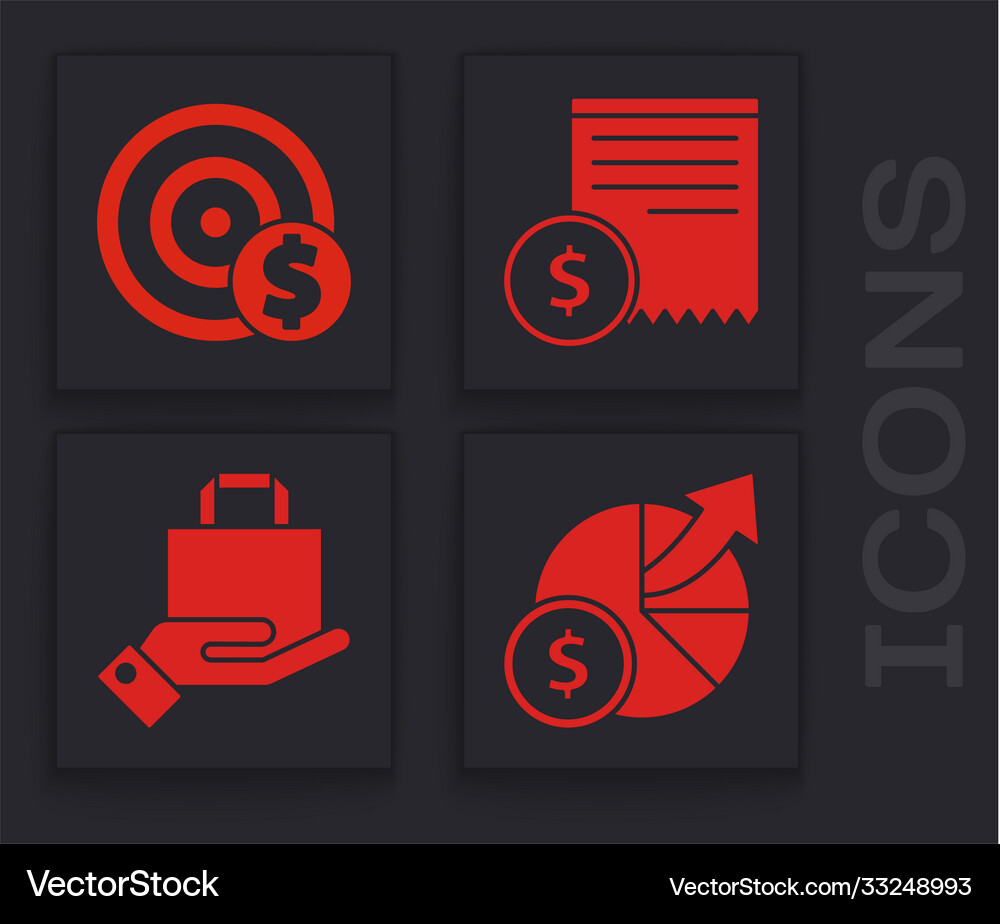 Set money and diagram graph target with dollar Vector Image