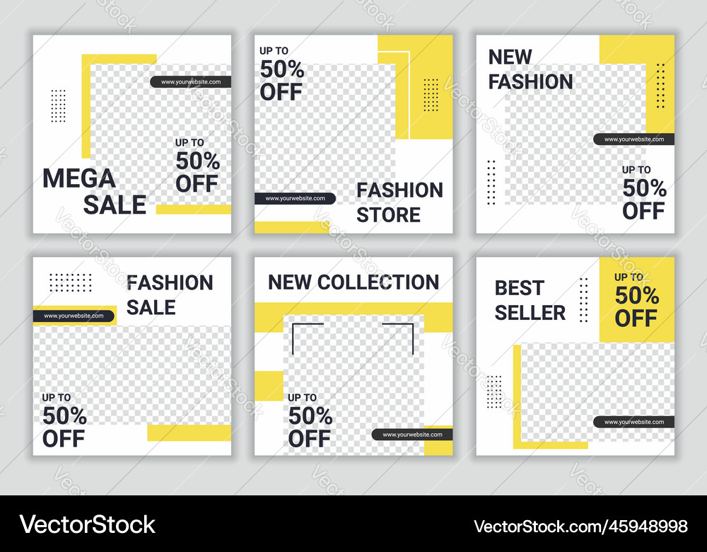 6 set of editable square banner template design Vector Image