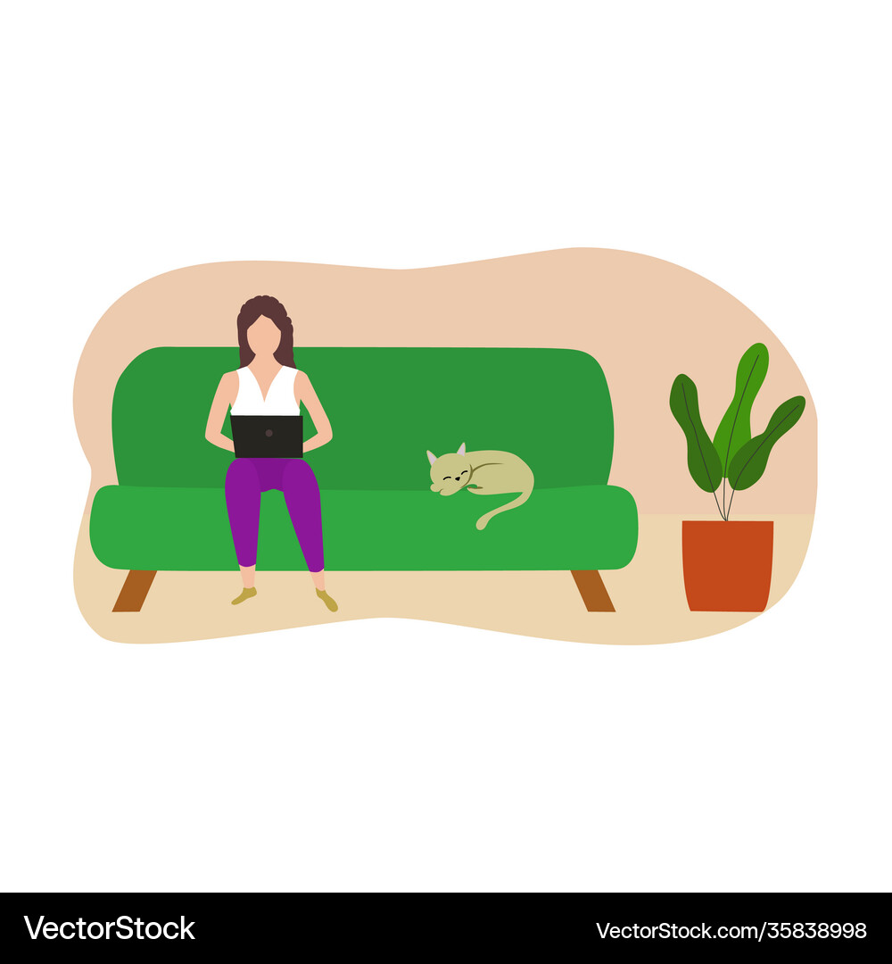 Freelancer woman working remotely at home Vector Image