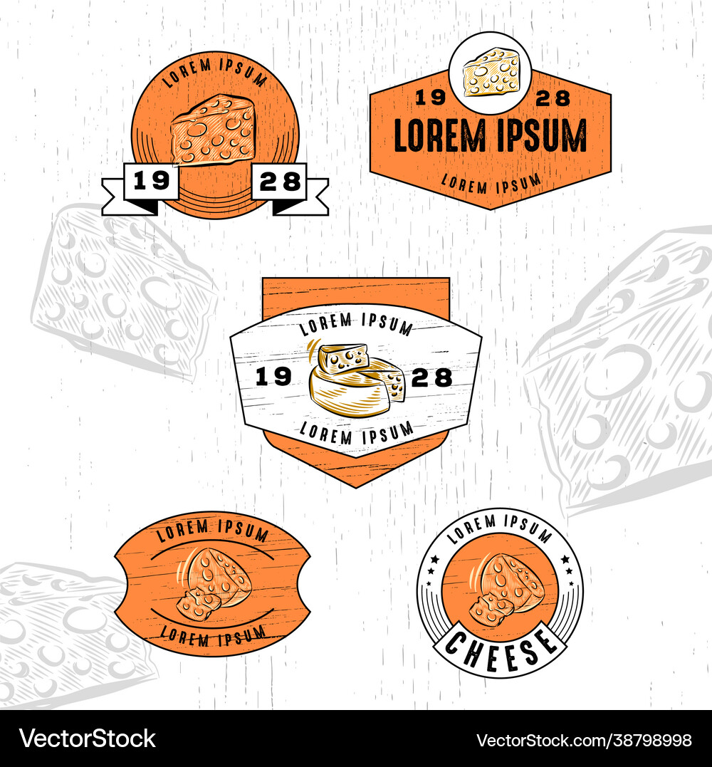 Set cheese logo vintage look with texture Vector Image
