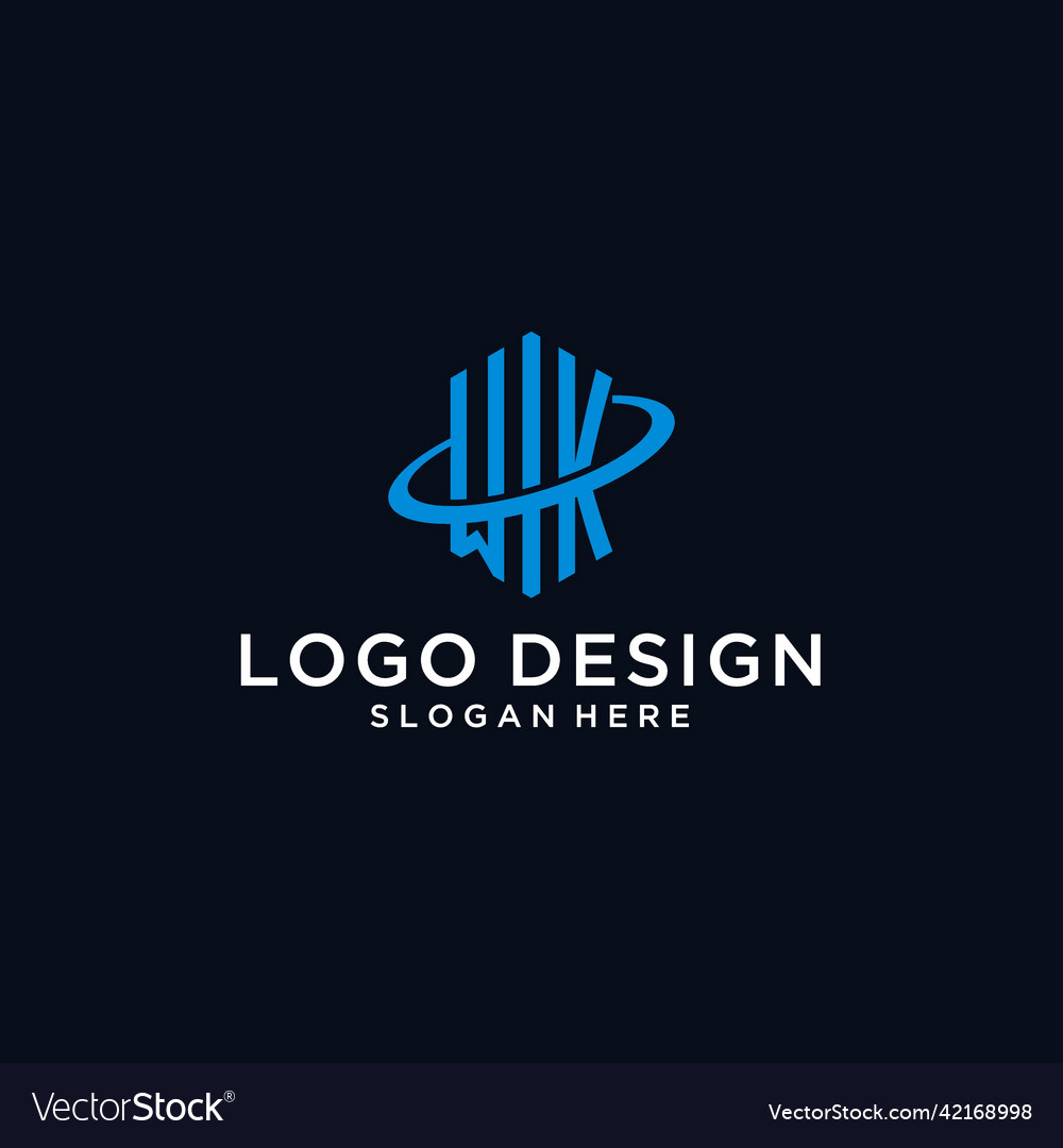Wk initial monogram logo with hexagonal shape Vector Image