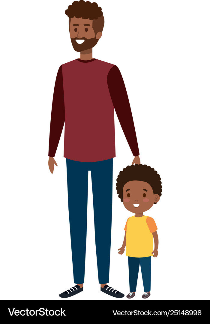 Young african father with son characters Vector Image
