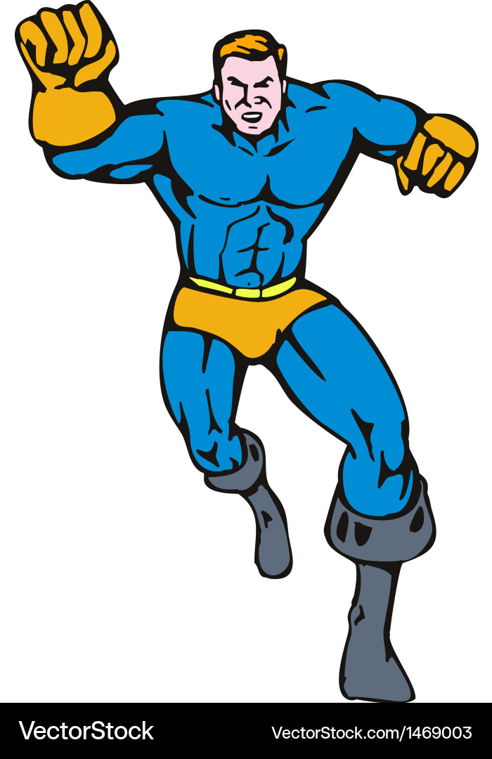 Cartoon super hero running punching Royalty Free Vector