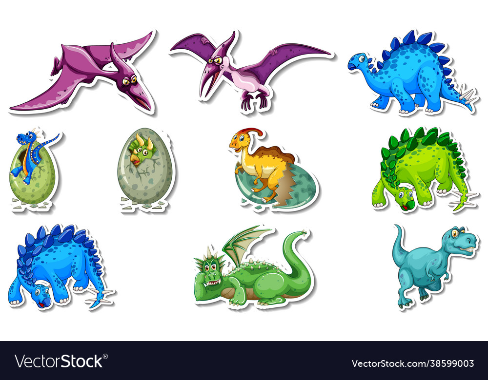 Sticker set with different types dinosaurs Vector Image