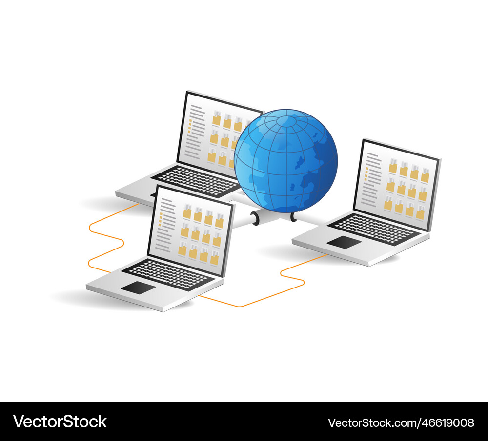 Laptop connected to the global network isolated Vector Image