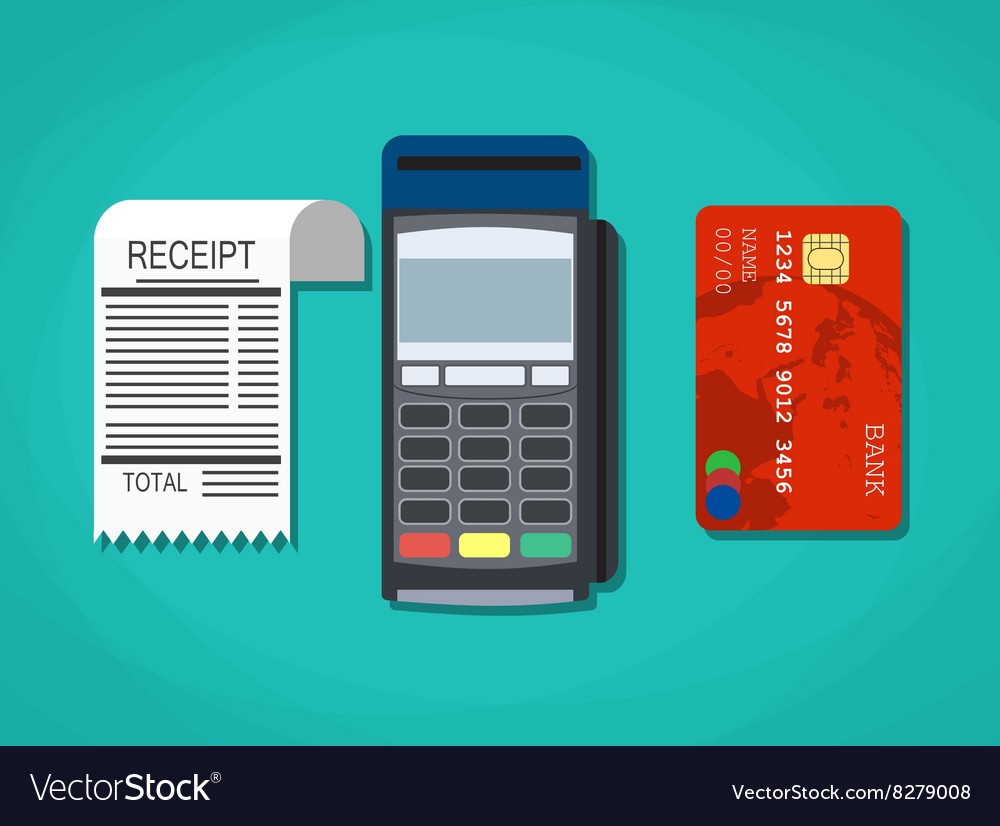 Pos terminal paper receipt and debit credit Vector Image