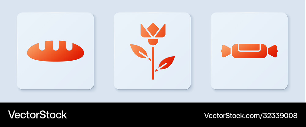 Set flower tulip bread loaf and candy white Vector Image