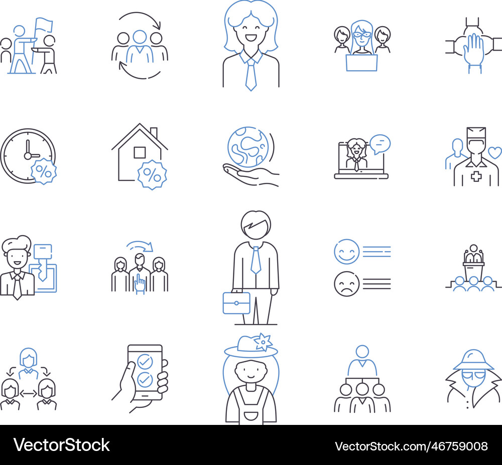 Work space outline icons collection office area Vector Image