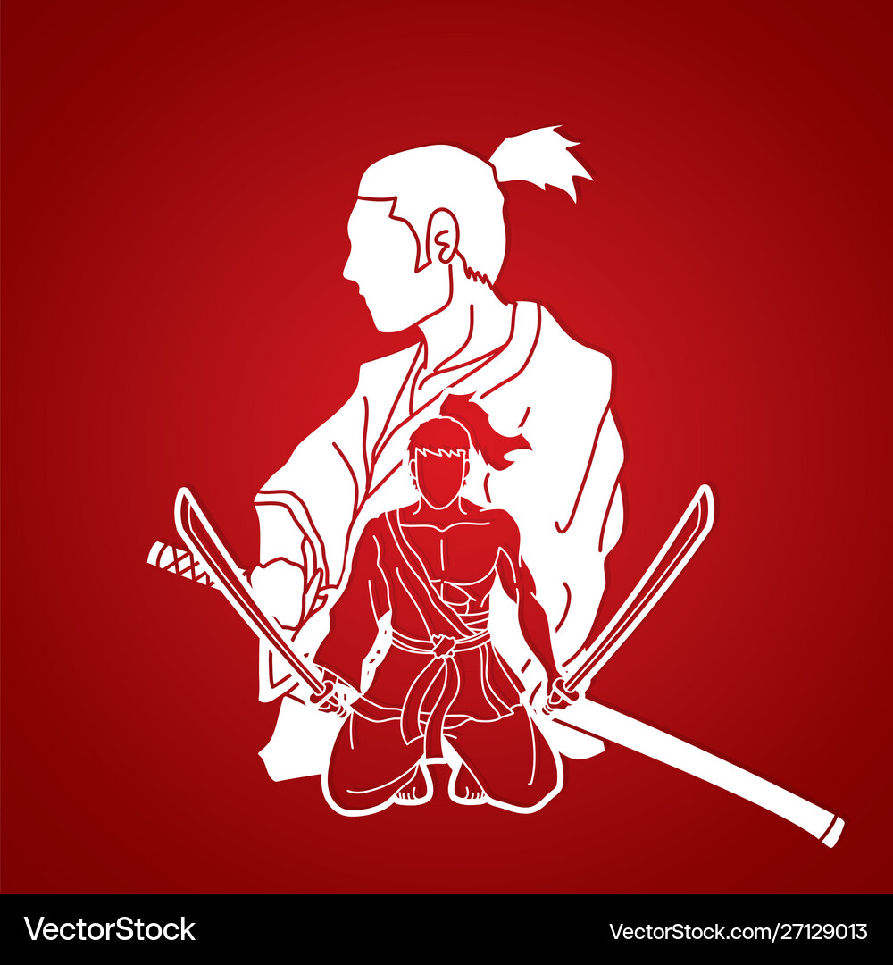 2 samurai composition with swords cartoon graphic Vector Image