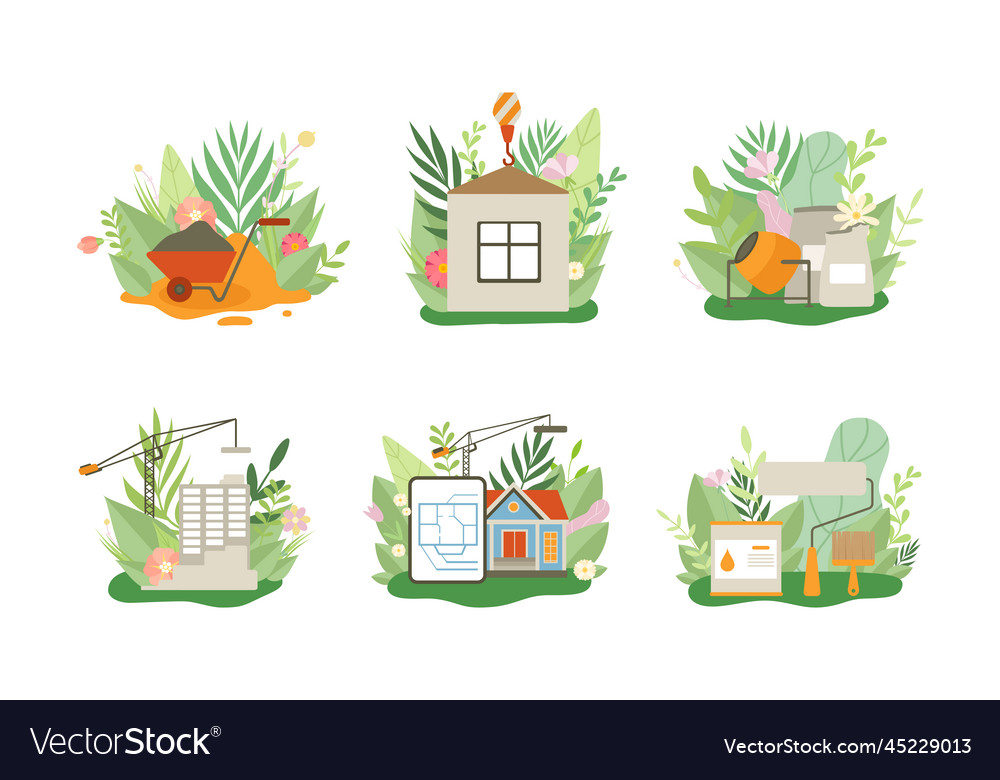 Construction process ecological house building Vector Image