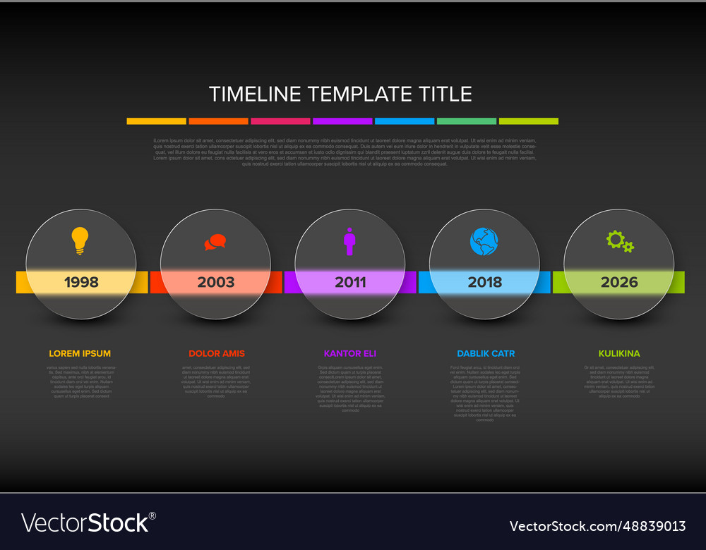 Five semitransparent circles timeline process Vector Image