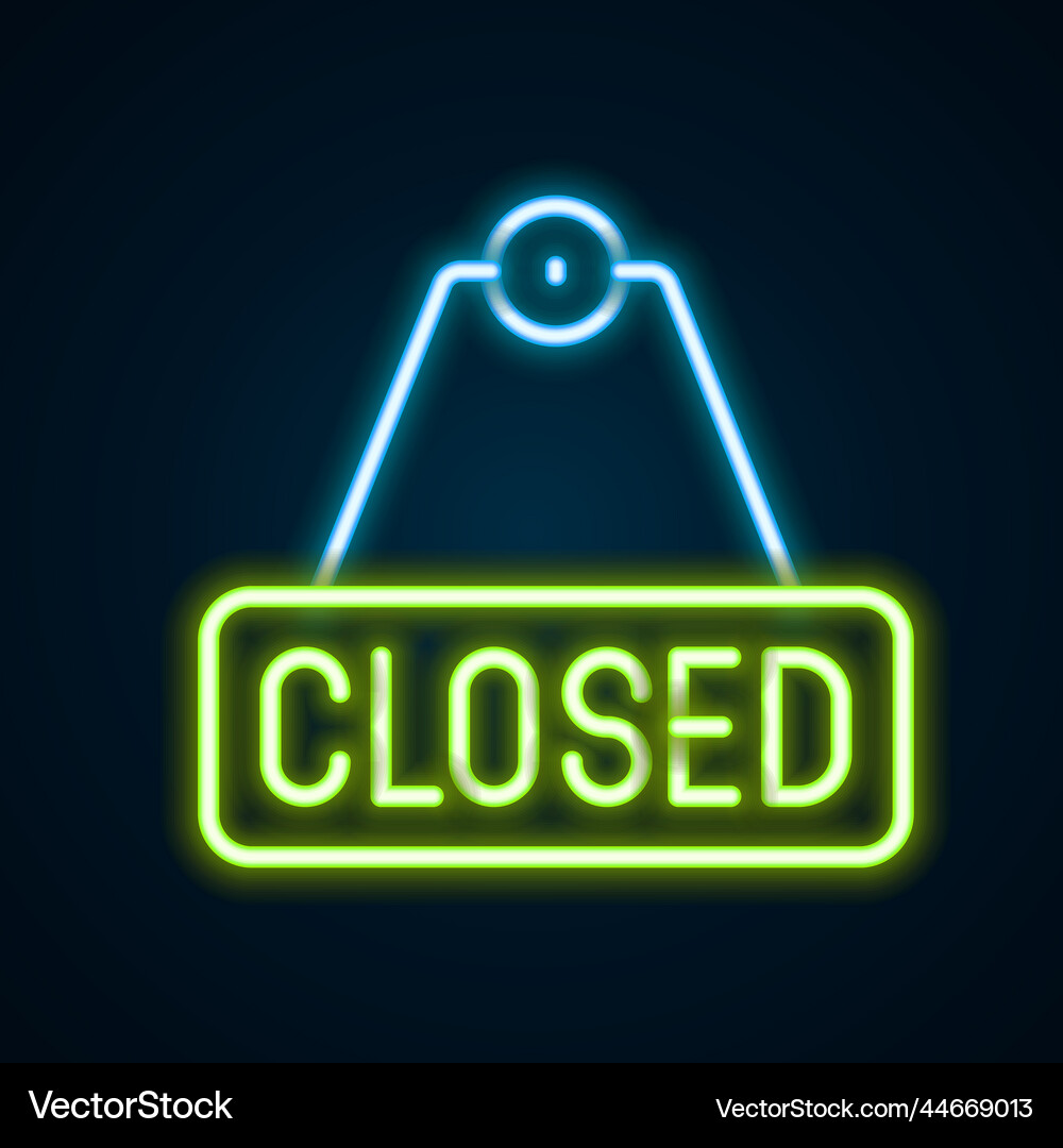 Glowing neon line hanging sign with text closed Vector Image