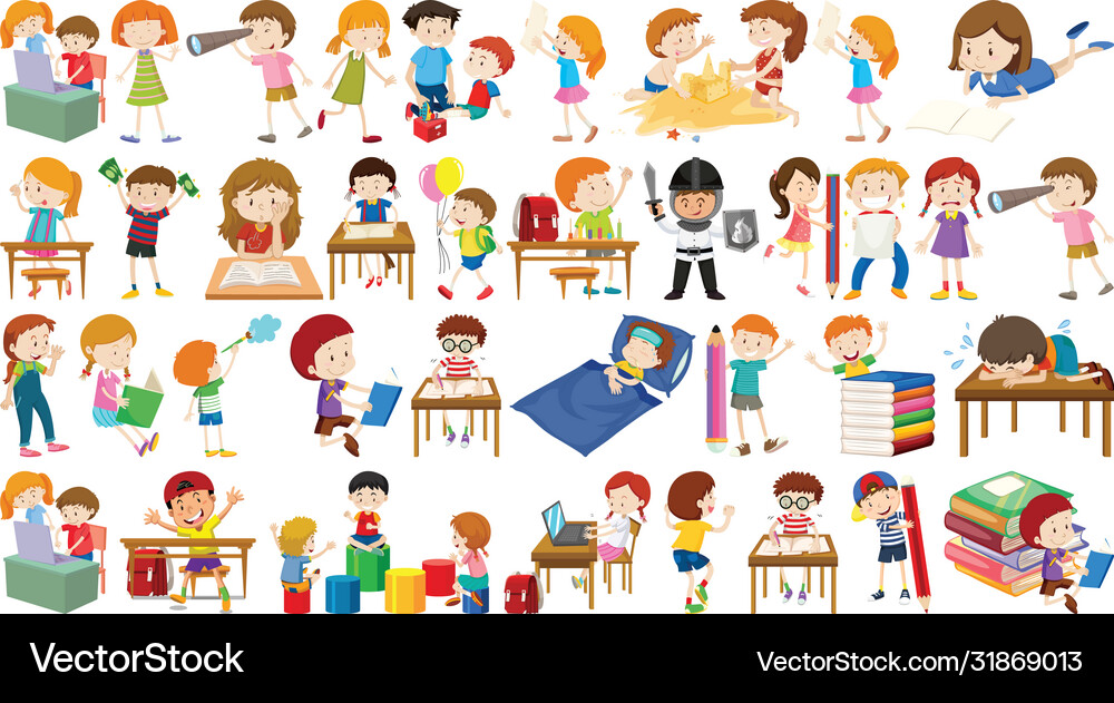 Set cute kids cartoon character Royalty Free Vector Image