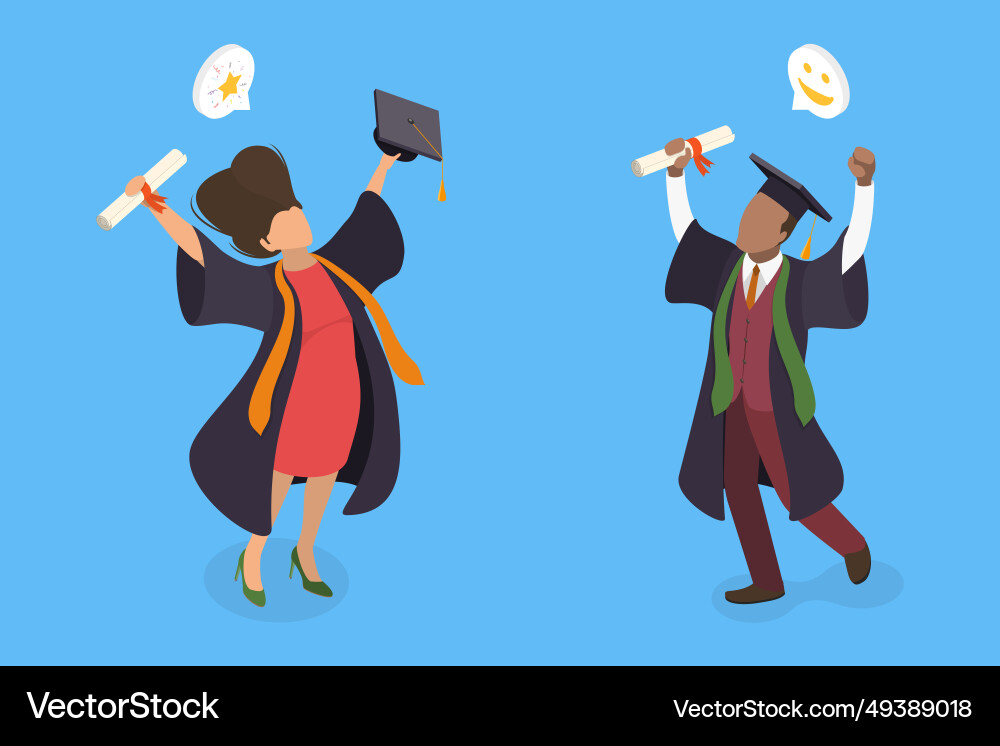 3d isometric flat of graduate Royalty Free Vector Image