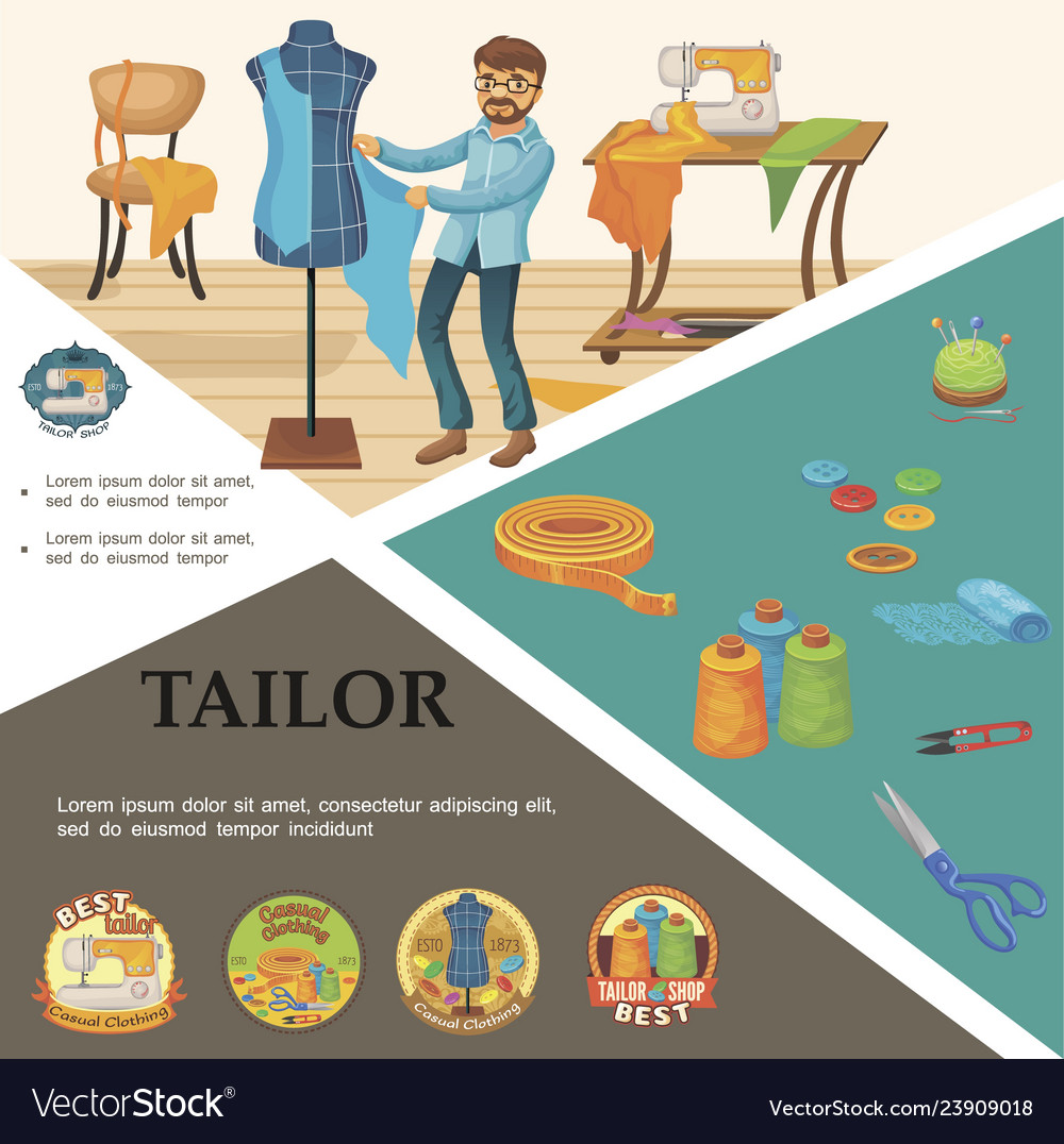 Flat tailoring elements concept Royalty Free Vector Image