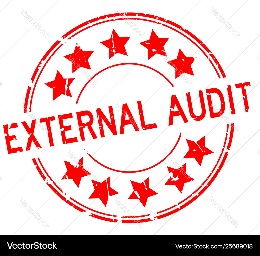 Grunge red external audit word with star icon Vector Image