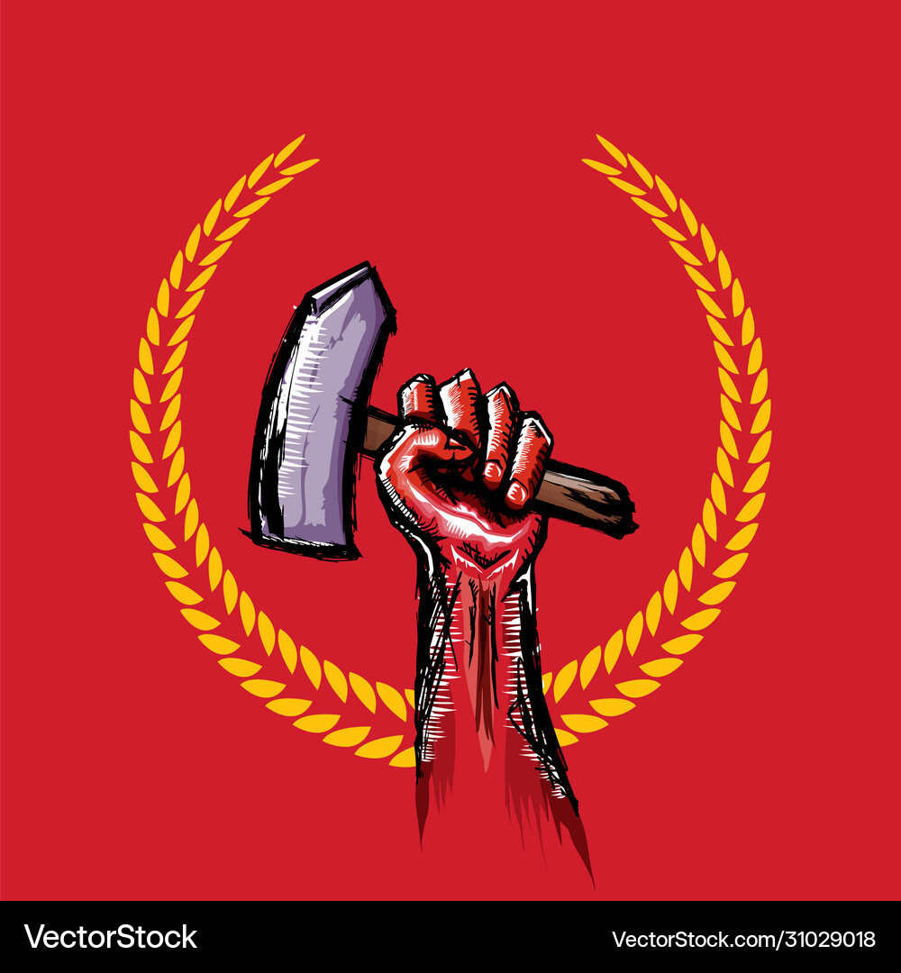 Red protest fist holding hammer isolated Vector Image