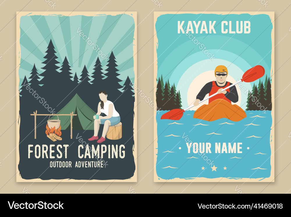 Set of camping retro posters concept Royalty Free Vector