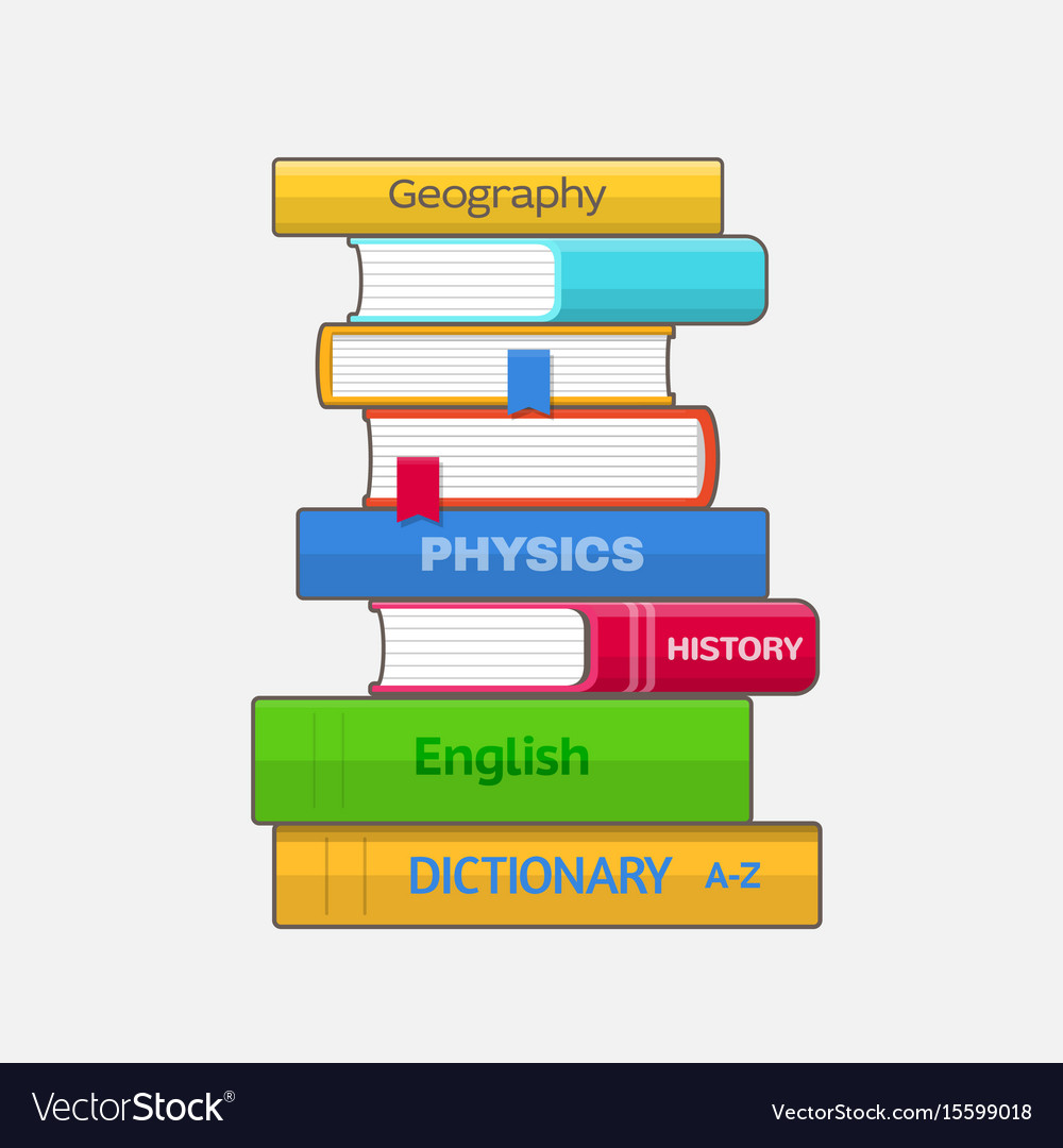 Stack colored textbooks on white background Vector Image