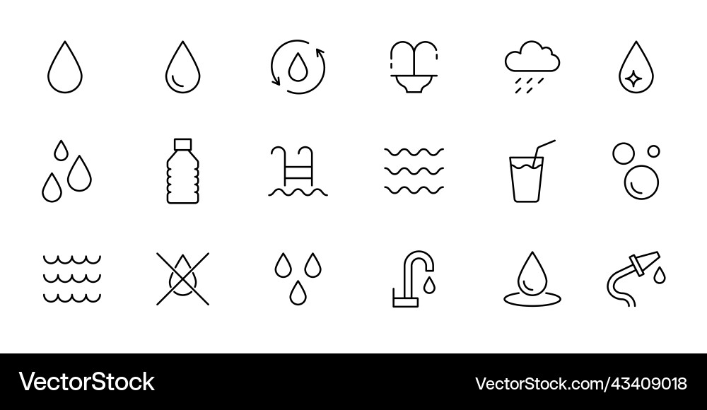 Water drop line icon set sea ocean shower Vector Image