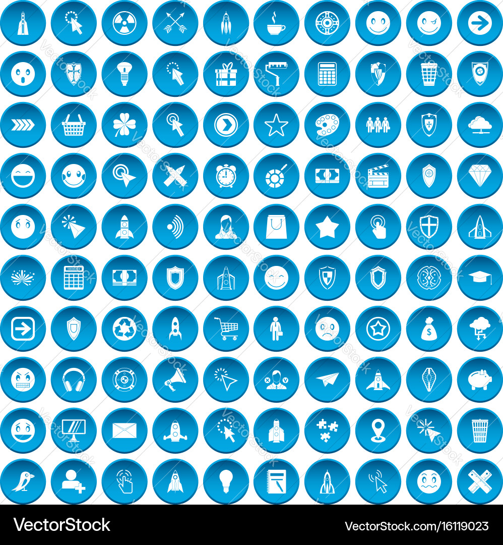 100 interface pictograph icons set blue Royalty Free Vector