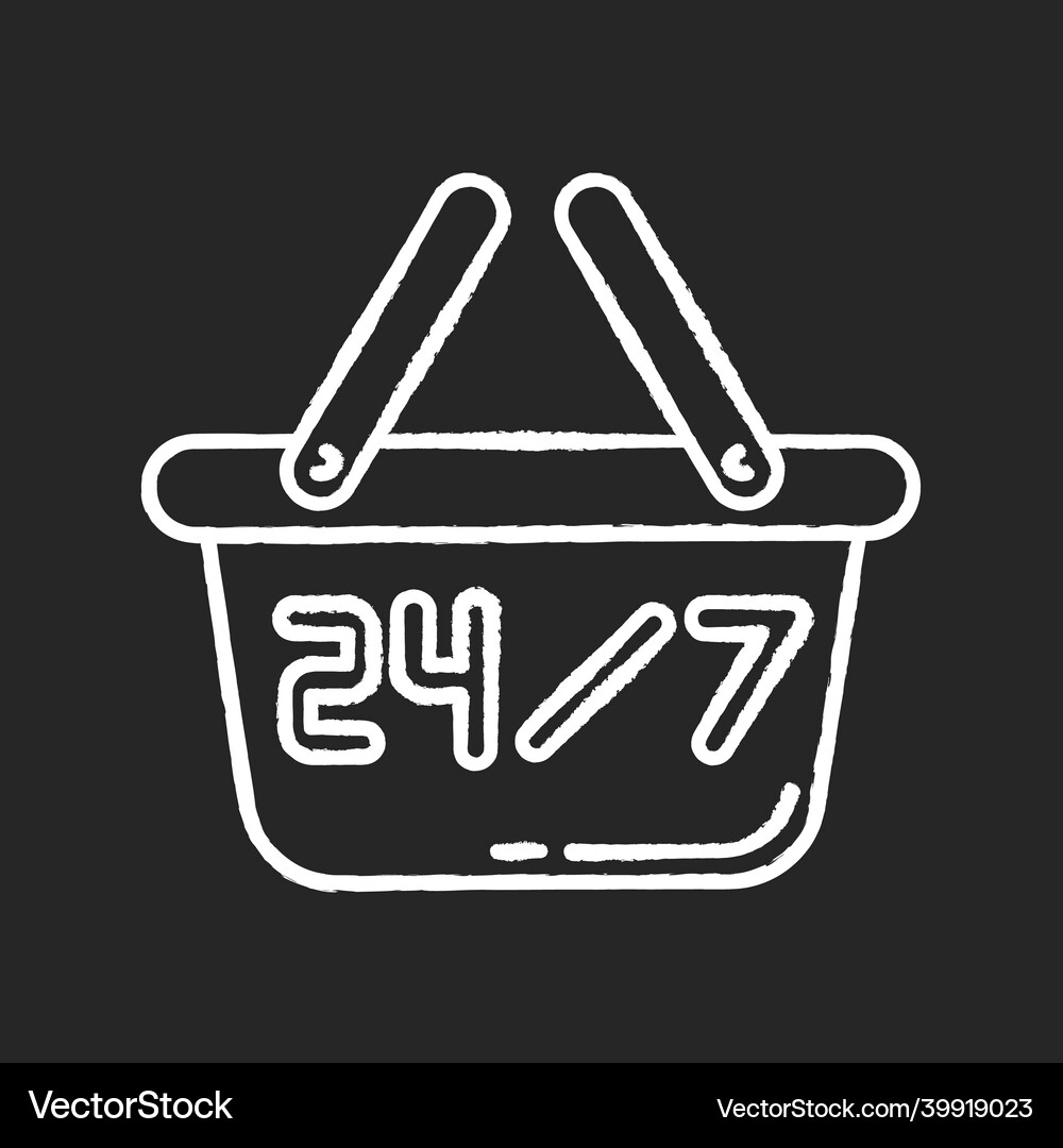 24 7 hours store chalk white icon on black Vector Image