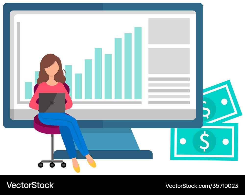 A woman buys on online commerce e-commerce Vector Image