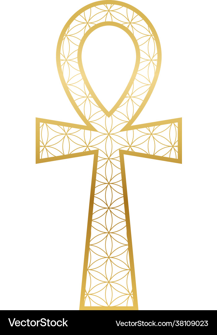 Ankh cross with flower life pattern gold Vector Image