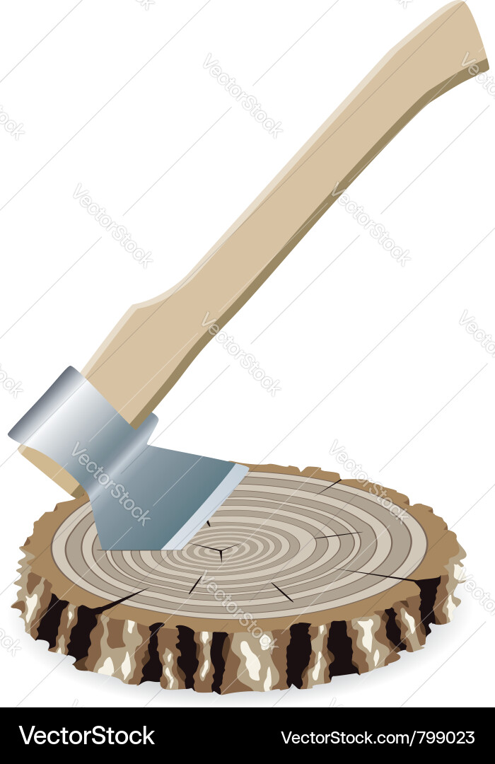 Axe and an old wooden cut Royalty Free Vector Image