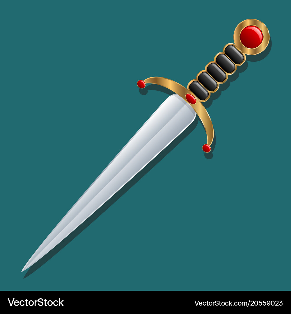 Dagger inlaid blade handle gold and red stones Vector Image