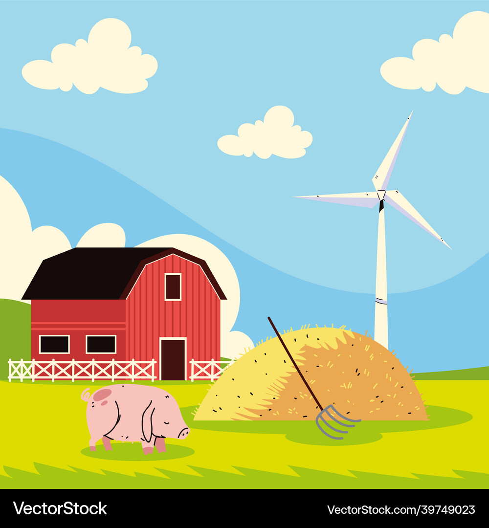 Farm barn and pig Royalty Free Vector Image - VectorStock