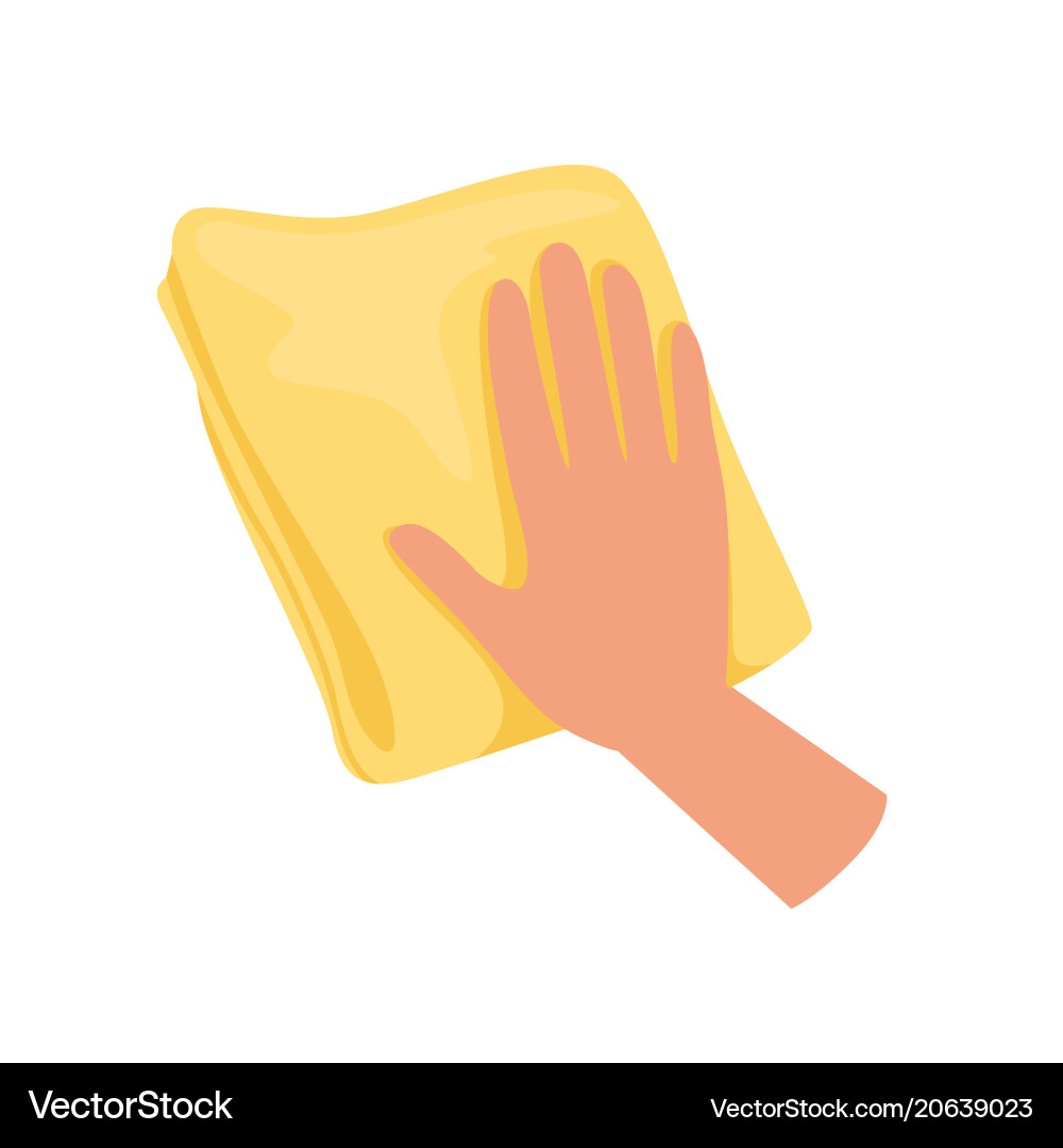 Hand holding yellow rag human hand with tool Vector Image