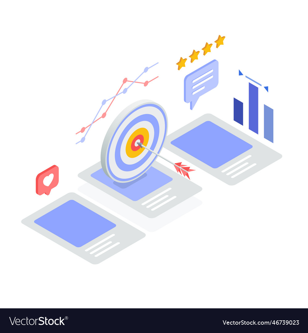 Isometric seo targets composition Royalty Free Vector Image