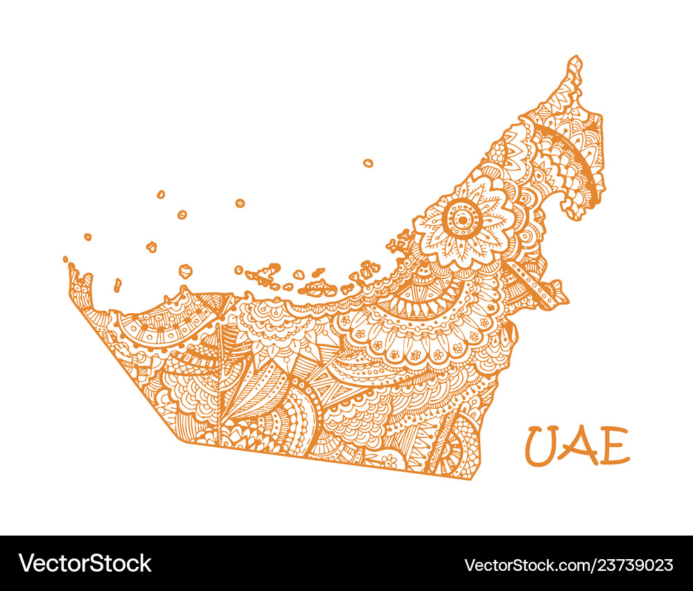 Textured map of uae hand drawn ethno Royalty Free Vector