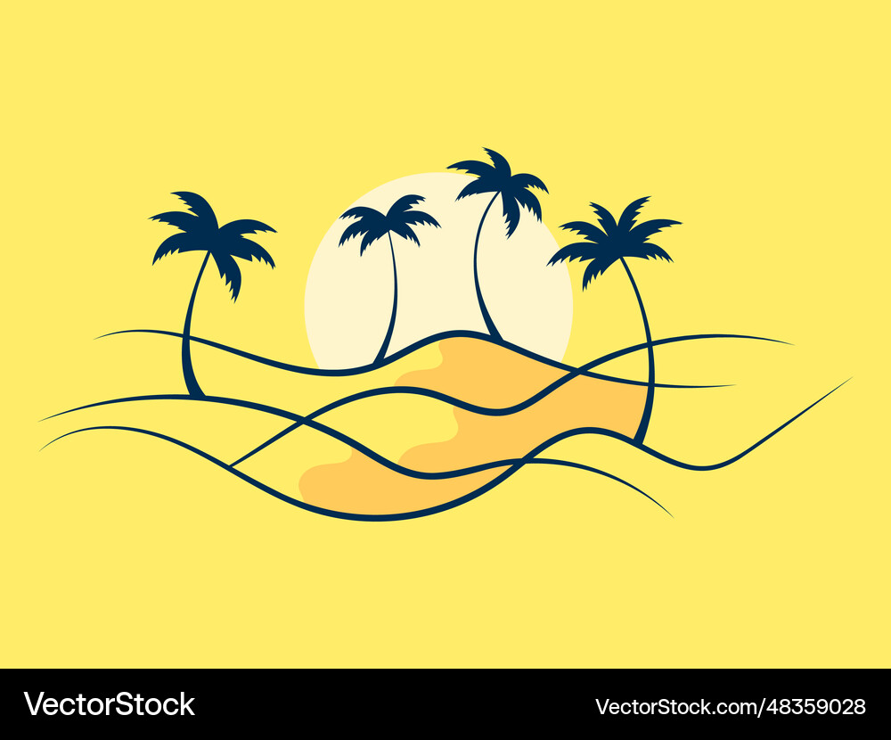Desert landscape with palm trees and sand dunes Vector Image