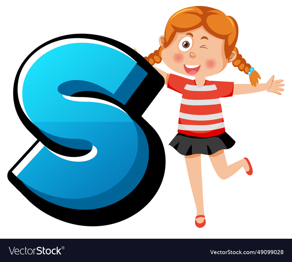 English letters s alphabet font with boy and girl Vector Image