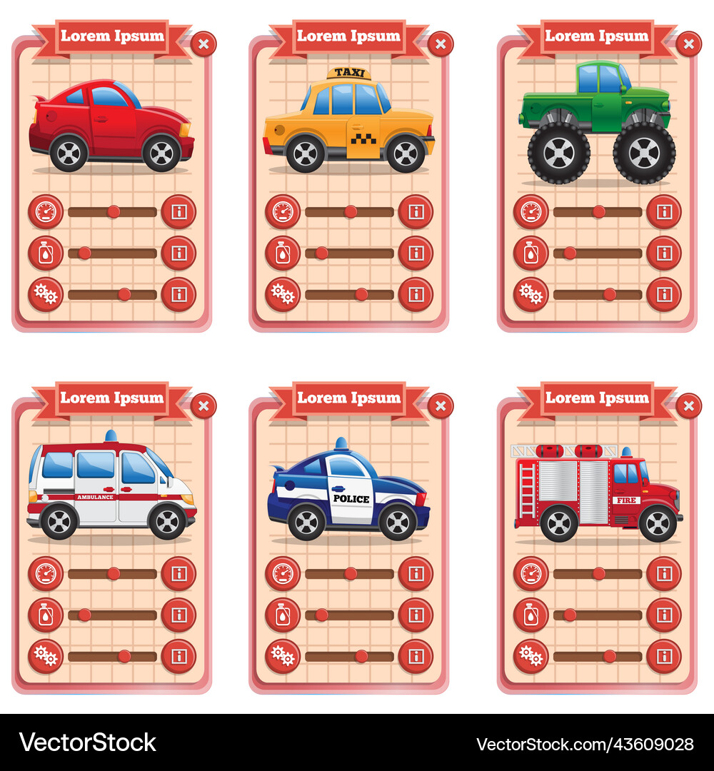 Game cards with service cars Royalty Free Vector Image